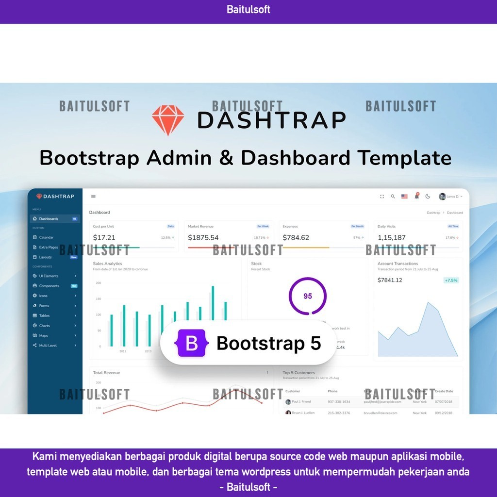 Jual WEB TEMPLATE DASHTRAP - BOOTSTRAP 5 ADMIN DASHBOARD & UI KITS D2297 BAITULSOFT | Shopee ...
