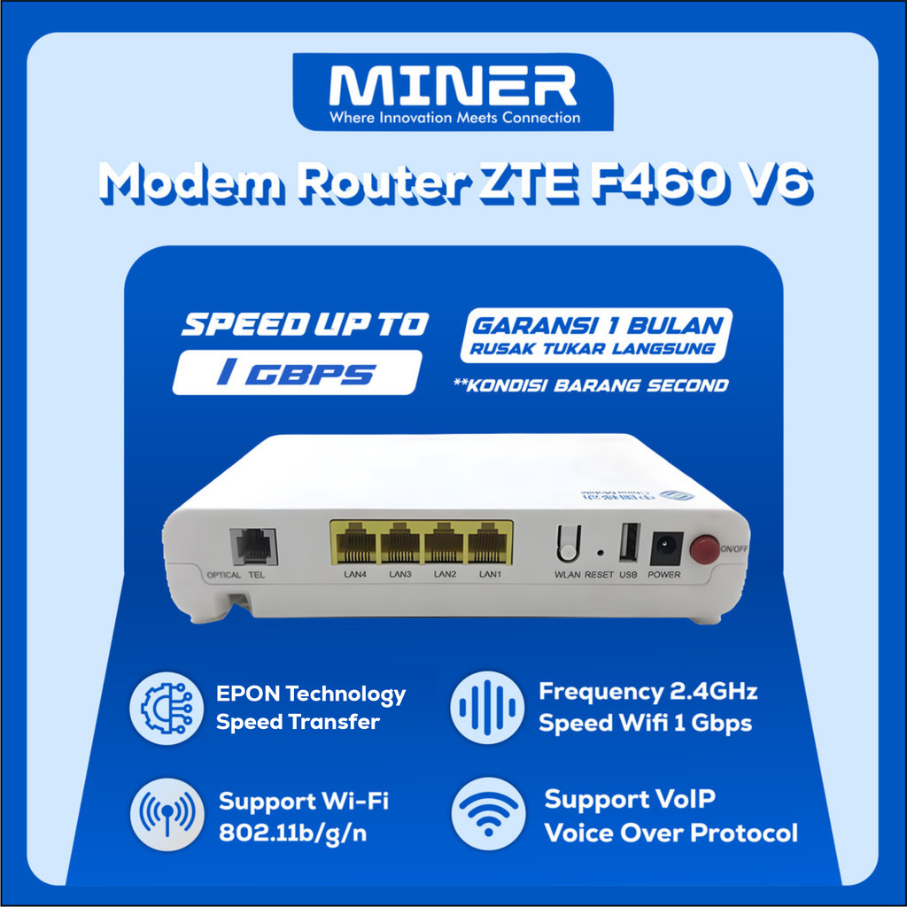 Jual Modem Router ZTE F460 V6 Support OLT Epon Fiber Optic FTTH ...
