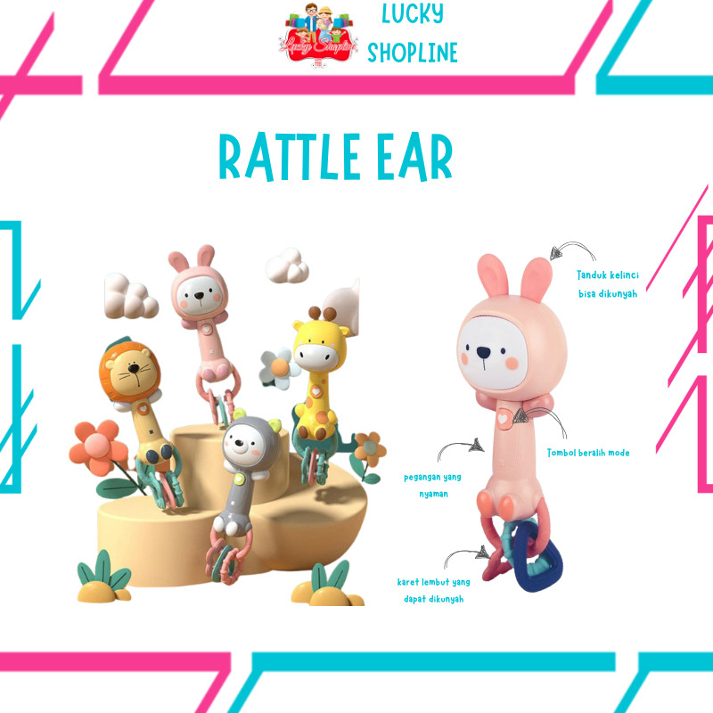 Jual Mainan Rattle Teether Bayi – Musik Lampu Genggam Ear Gigitan Lucu ...