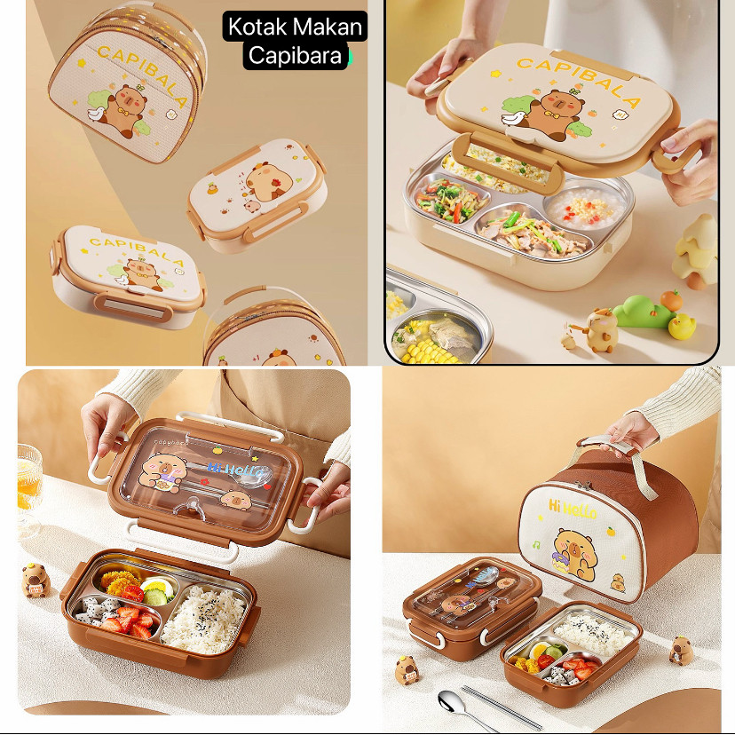 Jual Kotak Makan Anak Lunch Box Karakter Capibara Kapibara Capybara dengan tas bekal | Shopee ...