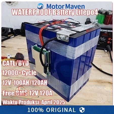 Jual 12000+Cycle 2025 NEW WATERPROOF CATL/BYD Battery Lifepo4 12v BMS 100AH 120AH Baru Elektrik ...