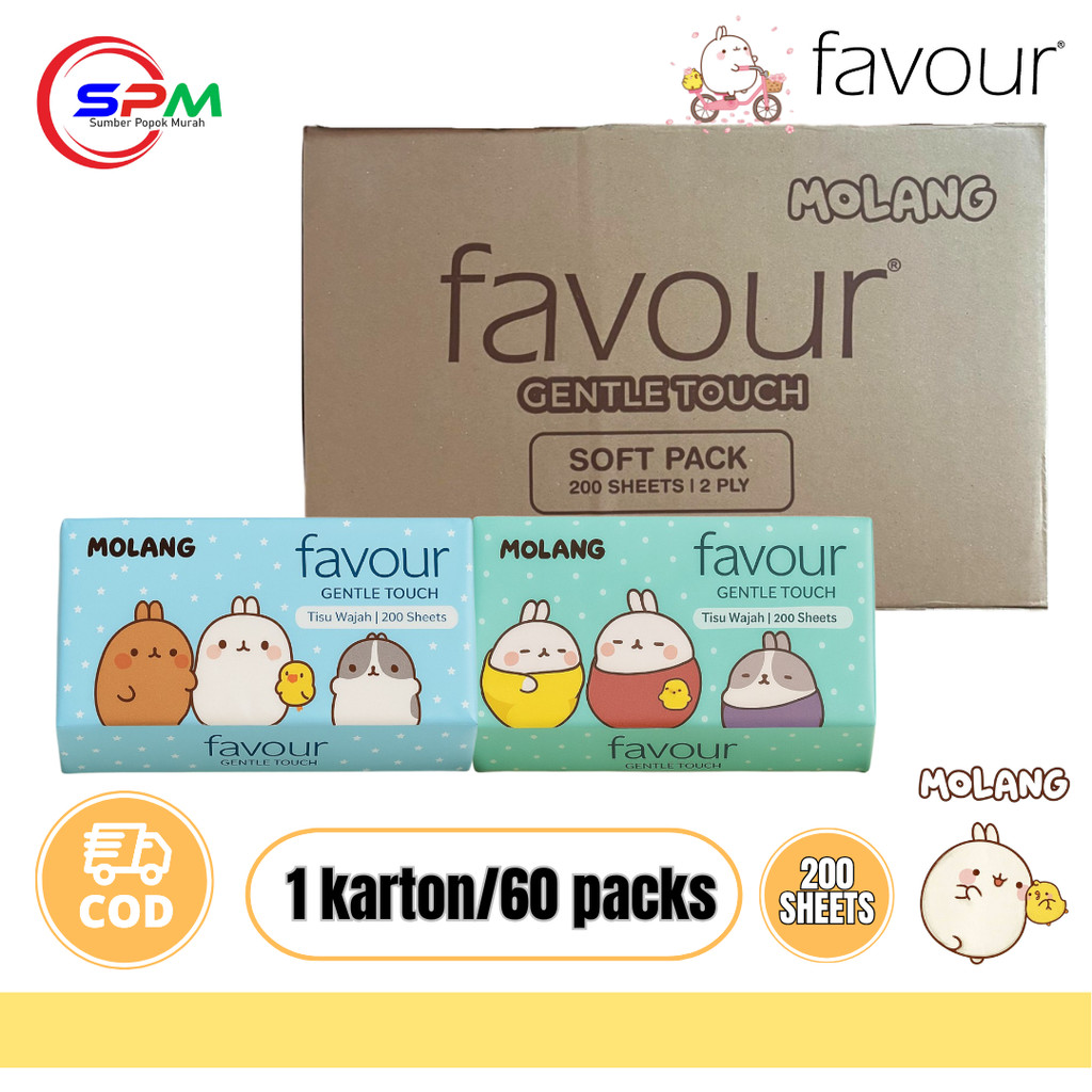 Jual Favour Molang Soft Pack Facial Tissue 200 Sheets 1 Karton | Tisu ...