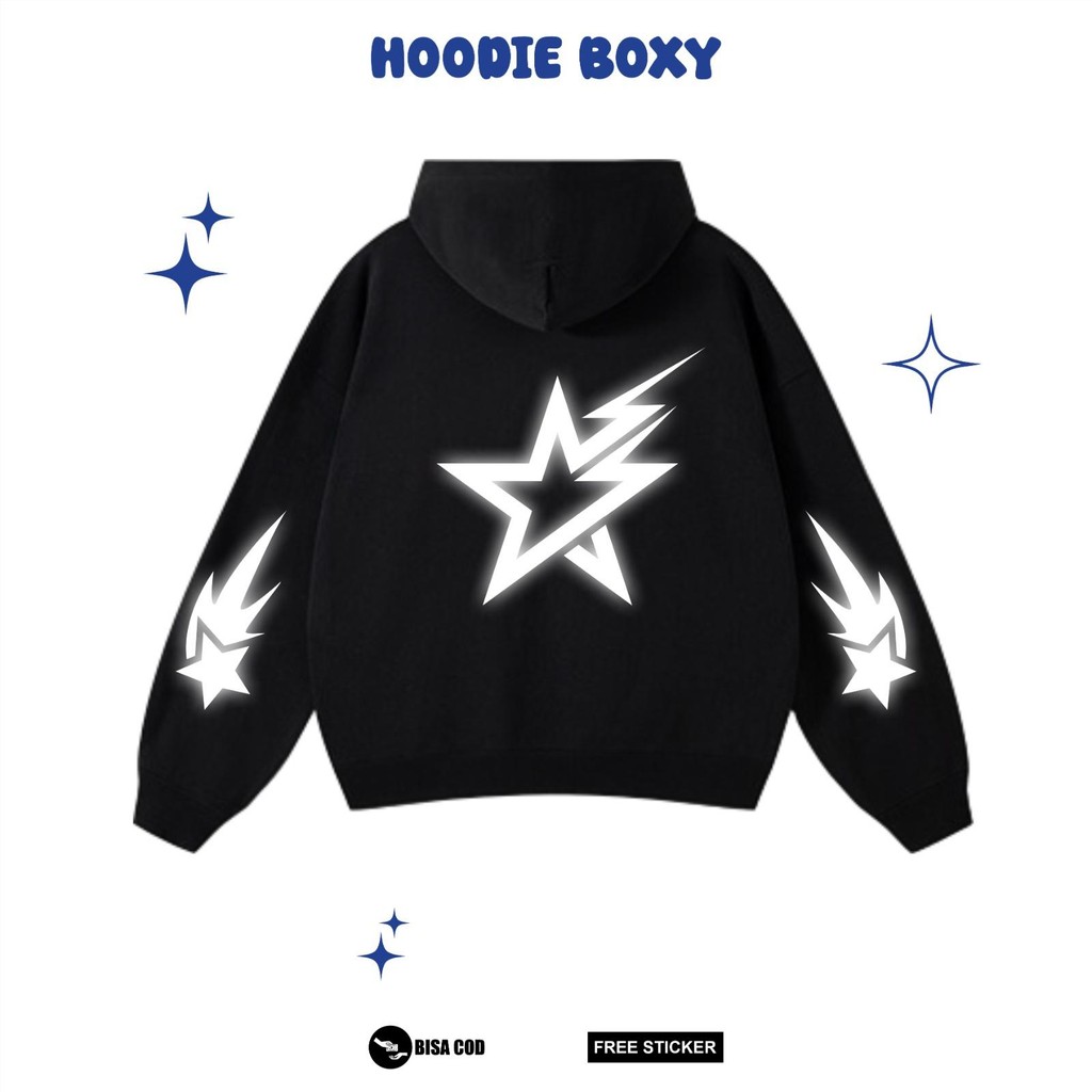 Jual Hoodie Boxy Oversized Sablon Reflektif Desain Bintang By ...