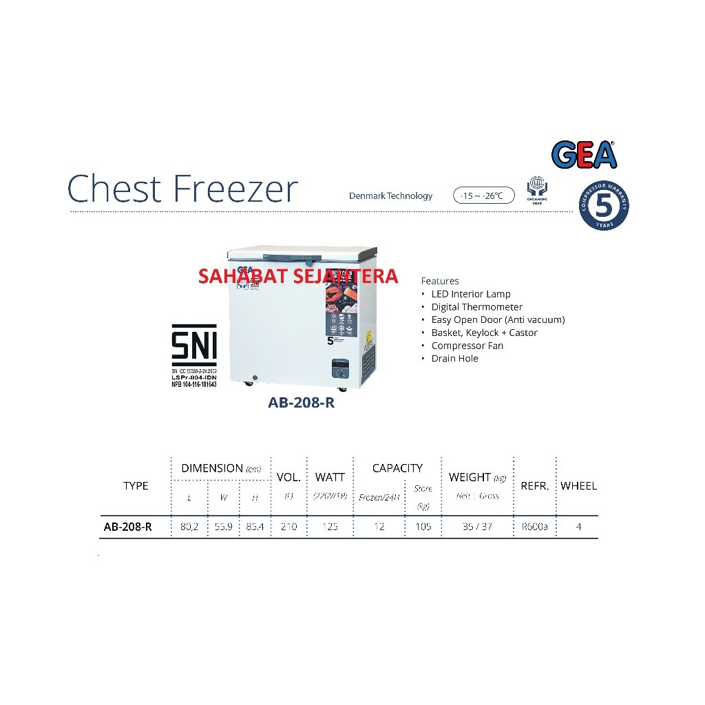 Jual GEA Chest Freezer AB-208-R Freezer Box - Khusus Jakarta | Shopee ...
