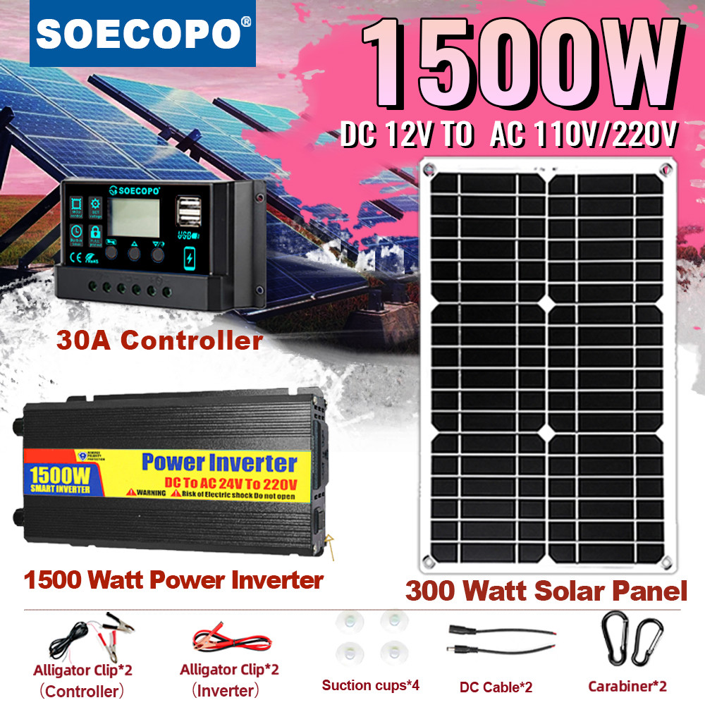Jual 1500W Solar System DC12/24V To 220V/110V with Solar Panel 30A ...