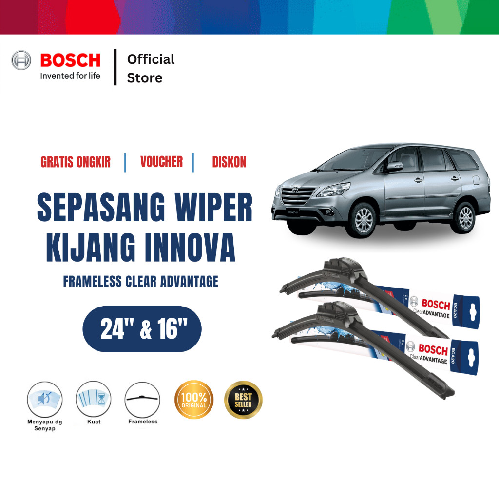 Jual Bosch Sepasang Wiper Mobil Toyota Kijang Innova Frameless Clear Advantage 24 dan 16 Inci ...