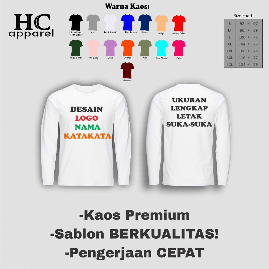 Jual Kaos Sablon Custom Tangan Panjang DTF SATUAN BISA CETAK FOTO KATA ...