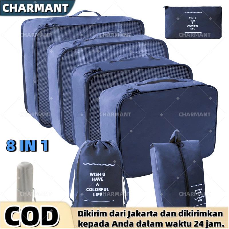 Jual CHARMANT 8 in 1 baju Travel Bag Tas selempang lemari pakaian pouch ...