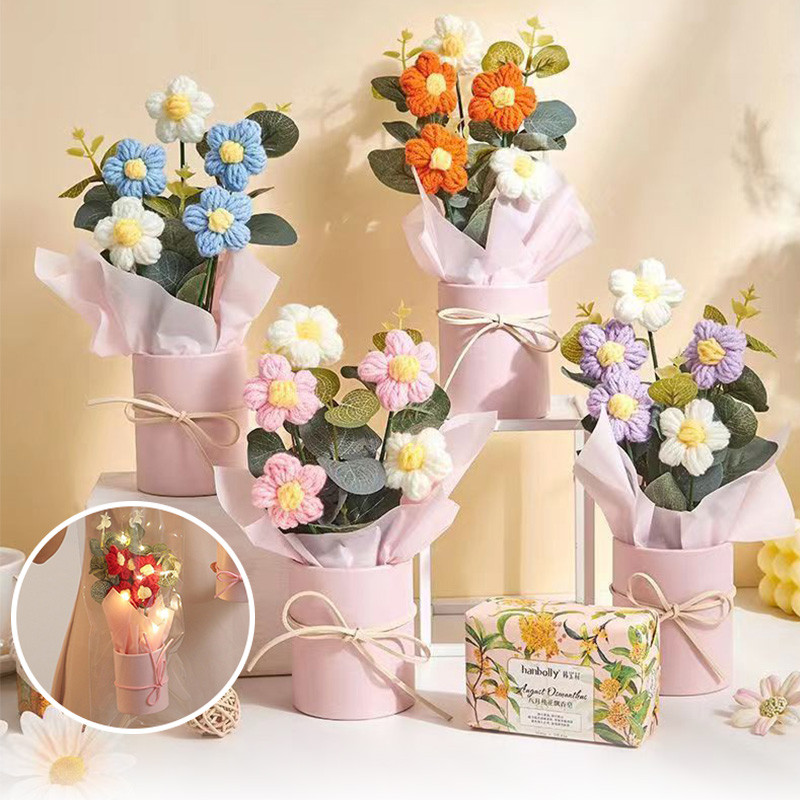Jual Bunga Rajut Dalam Pot Bunga Rajut Matahari Mawar Daisy Tulip Lily ...
