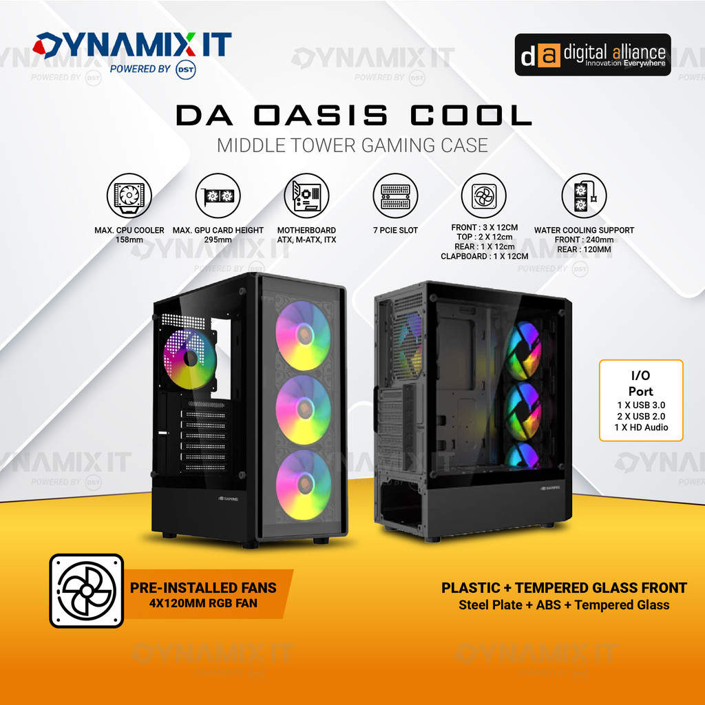Jual DIGITAL ALLIANCE PC CASE OASIS TG COOL MATX with 4 x 120mm RGB Fans - Black | Shopee Indonesia