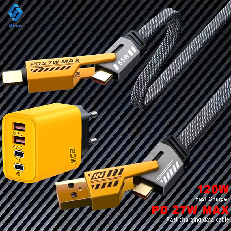 Jual High Quality Charging Head 120W Fast Charging Kabel 4 in 1 Braided ...