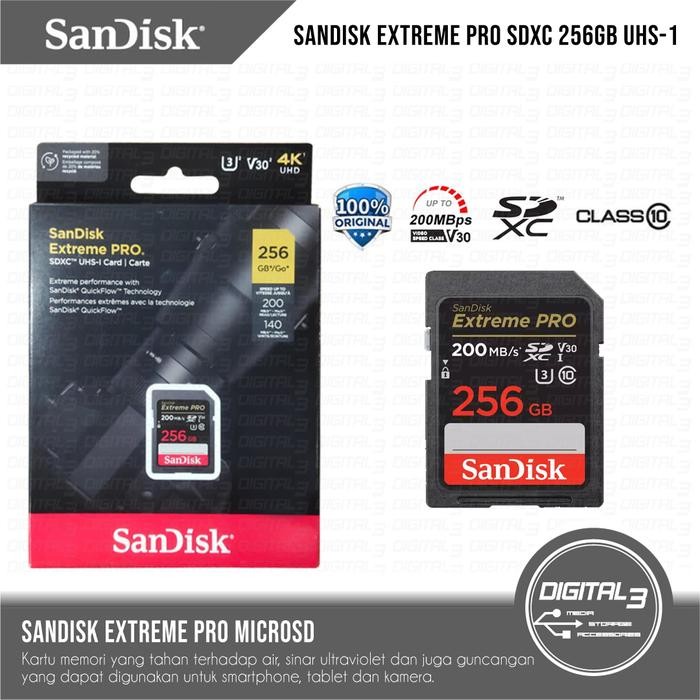 Jual SanDisk Extreme Pro SD Card SDXC 256GB Class 10 200MB/S 4K UHS-I ...