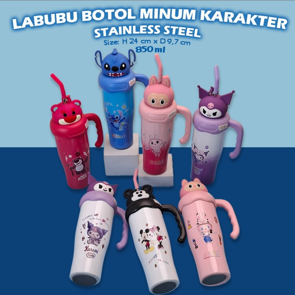 Jual KICLONE_SHOP Tumbler head character labubu/mickey/kuromi/stitch stainless 304 800ml LB140 ...