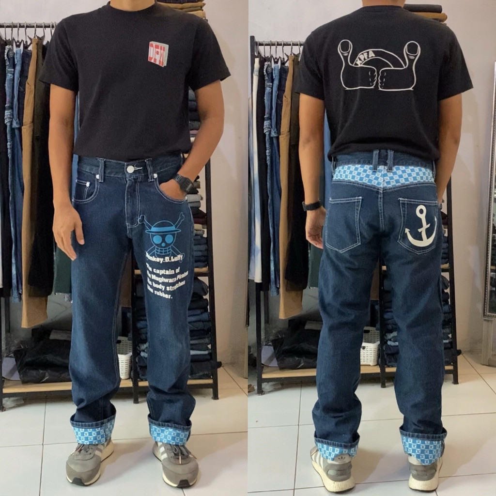 Jual One Piece Monkey D. Luffi Denim Regular Fit Straight Jeans Tapered ...