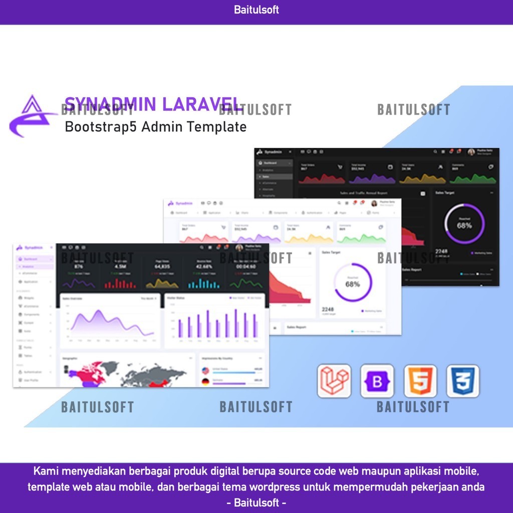 Jual WEB TEMPLATE SYNADMIN - LARAVEL 8 + BOOTSTRAP 5 ADMIN TEMPLATE D2197 BAITULSOFT | Shopee ...
