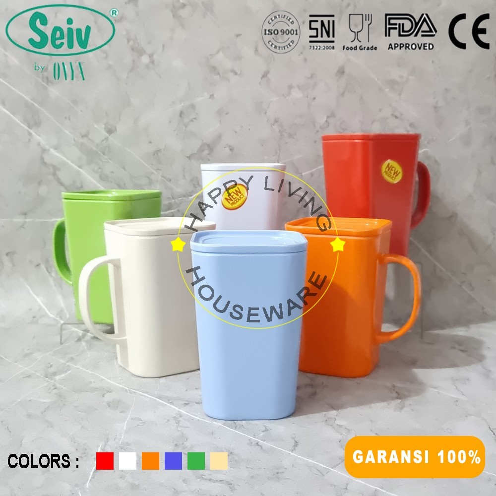 Jual SEIV Dinner Mug Square Plus Tutup 320ml Color Series Melamin Mug ...