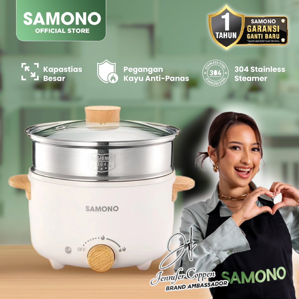 Jual SAMONO Panci Listrik 2,4L Fry Pan Teflon Keramik Kukusan Stainless ...