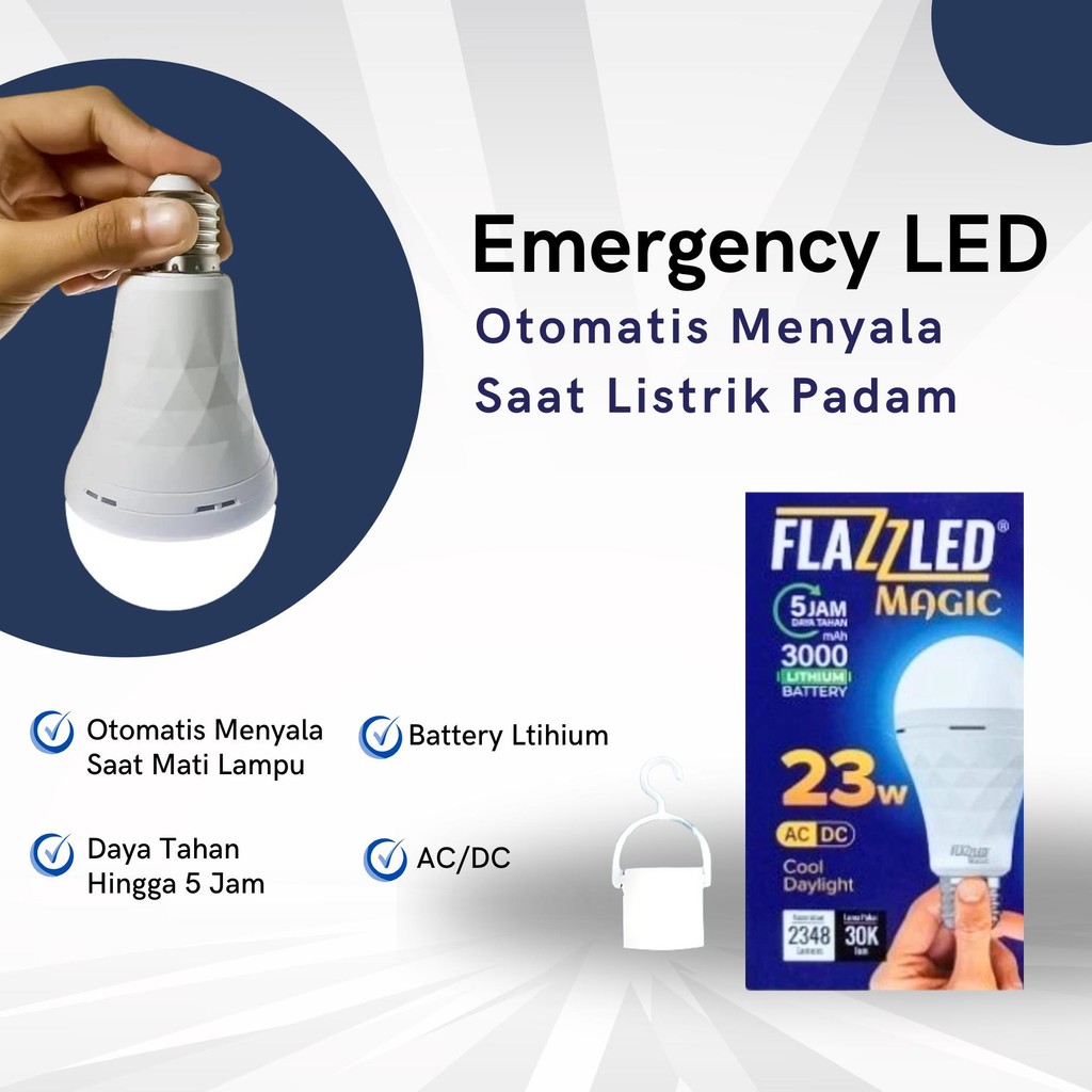 Jual Lampu LED Emergency FLAZZLED MAGIC 9W 12W 18W 23W Bohlam Menyala ...