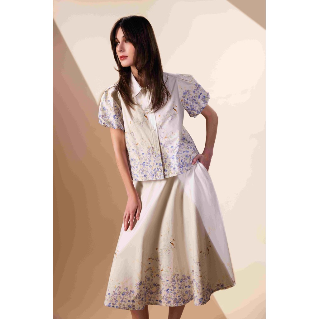 Jual MINIMAL - Rhythm - Kemeja Lengan Puff Wanita Motif Bunga - Off ...