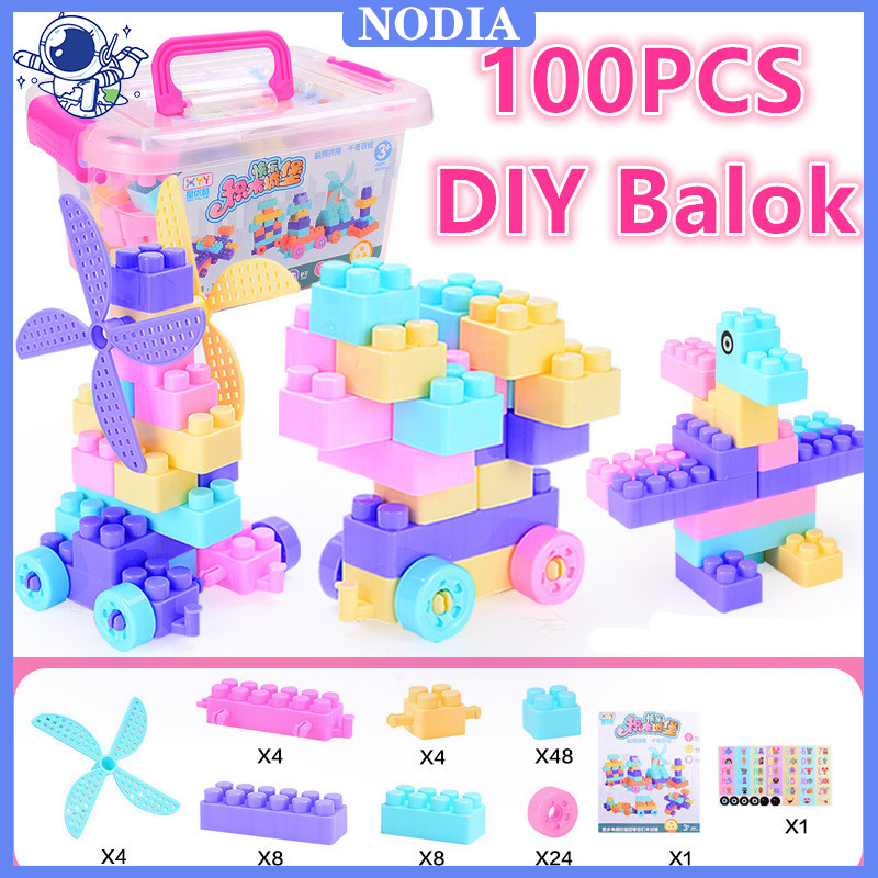 Jual Nodia Toys Edukasi Block Mainan Anak Block Brick Susun Isi 100Pcs ...