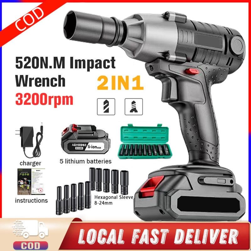 Jual Impact Wrench 288V Brushless Bor Impact Serbaguna 2 Baterai Cordless Kunci Impact 520N/M ...