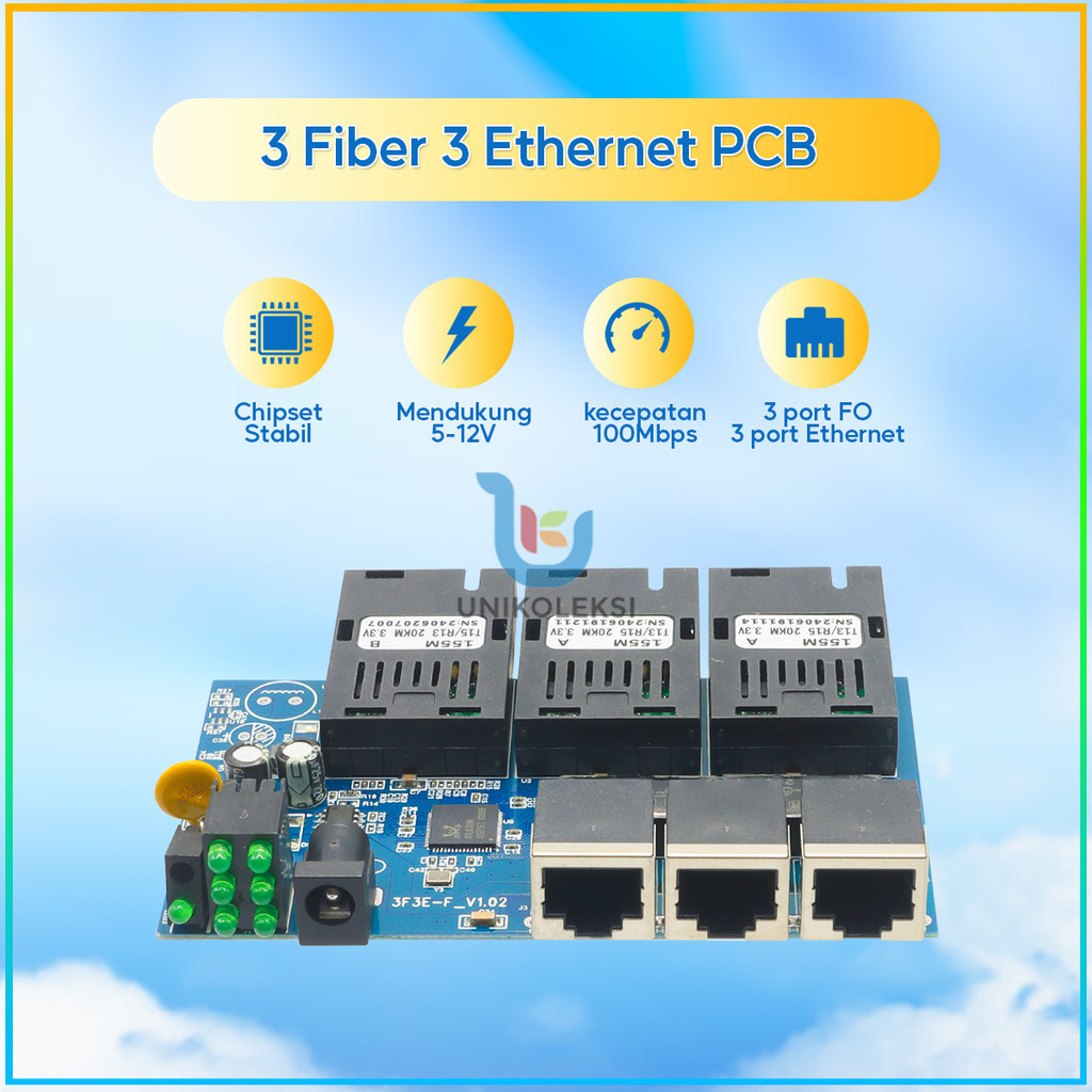 Jual 【Support POE】10/100M 3F3E Fiber Optik PCB Board Reverse POE 3FO ...