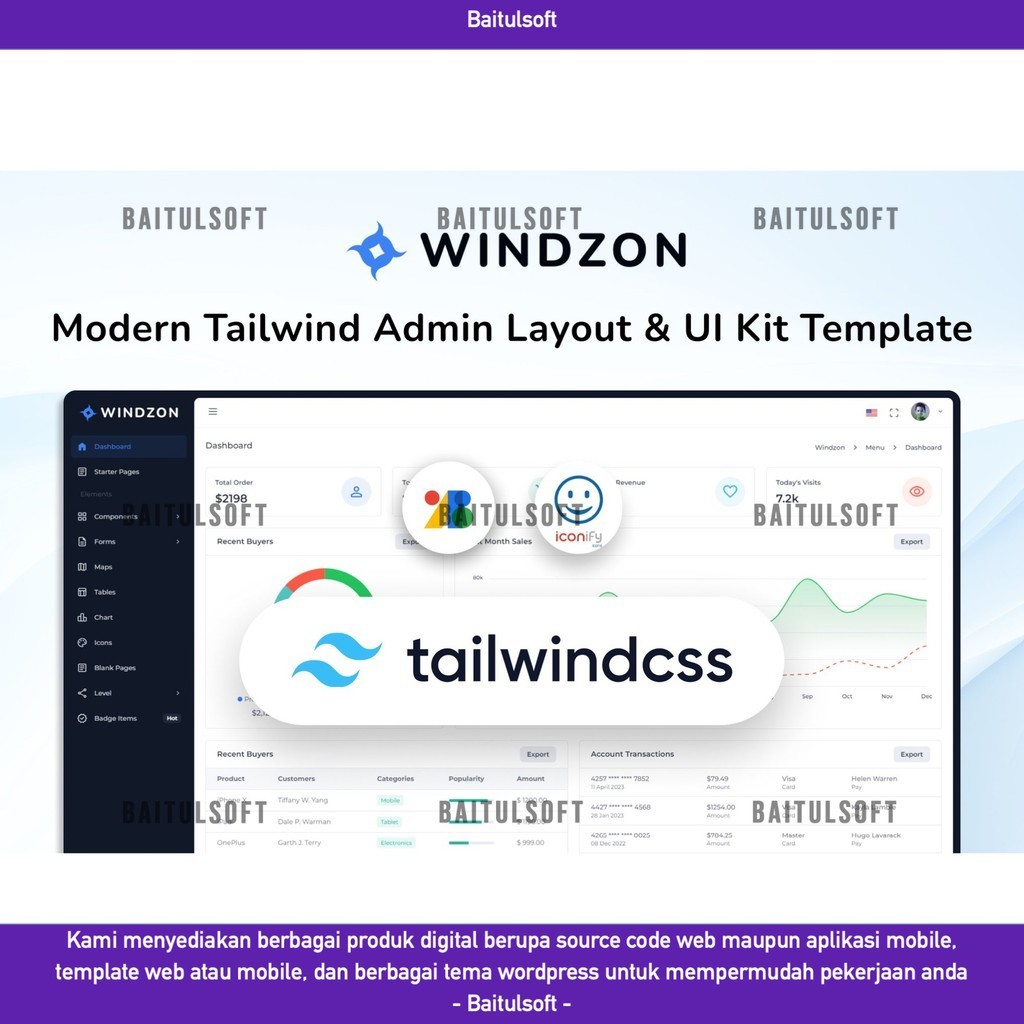 Jual WEB TEMPLATE TAILWIND ADMIN LAYOUT & UI KIT TEMPLATE - WINDZON D2331 BAITULSOFT | Shopee ...
