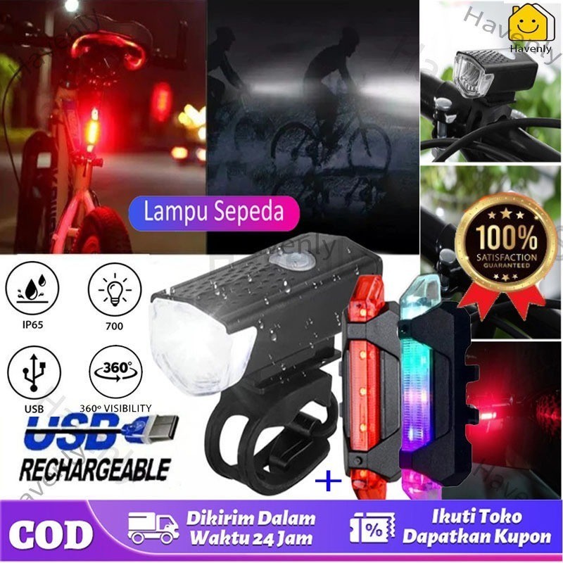 Jual Lampu Sepeda (Murah) Lampu Depan Belakang-USB rechargeable Anti ...
