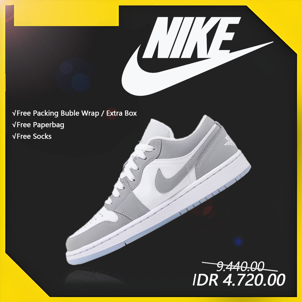 Jual Nike Air Jordan 1 dengan kombinasi warna putih dan abu-abu, model ...