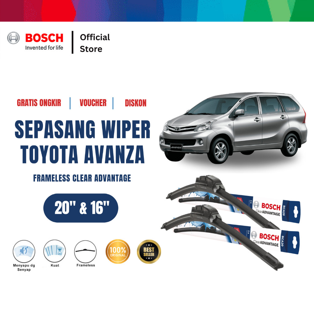 Jual Bosch Sepasang Wiper Mobil Toyota Avanza 2004 - 2012 Frameless Clear Advantage 20 dan 16 ...