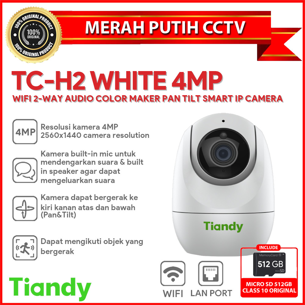 Jual TIANDY TC-H2 WHITE 4MP WIFI 2-WAY AUDIO COLOR MAKER PAN TILT SMART ...