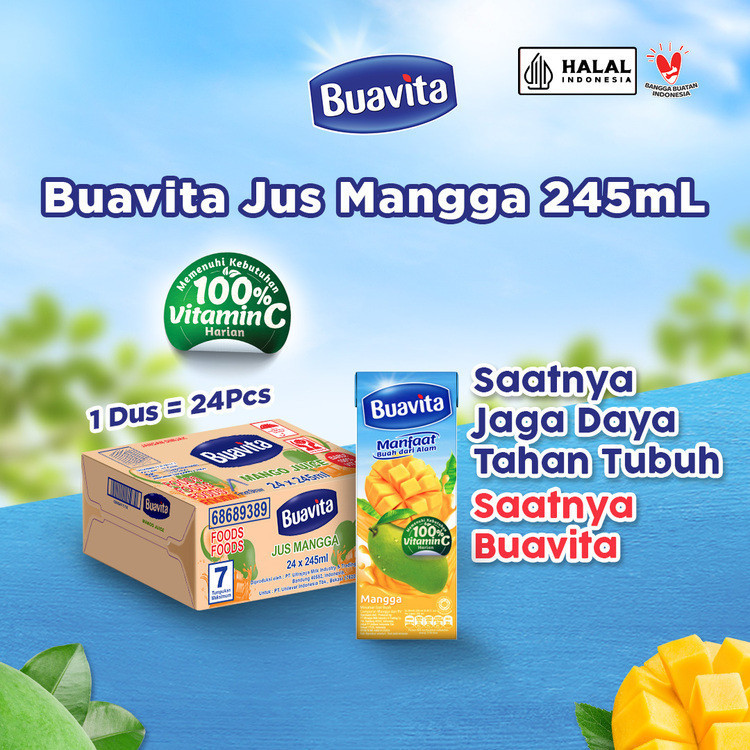 Jual Buavita Juice Jus Kemasan Rasa Buah Asli Mangga 245ml x 24 Pieces (1 Carton) | Shopee Indonesia