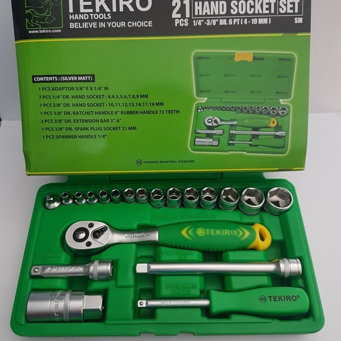 Jual Tekiro Kunci Sock Set 21pcs 1/4" - 3/8" socket set 4 - 19 mm 21 pcs | Shopee Indonesia