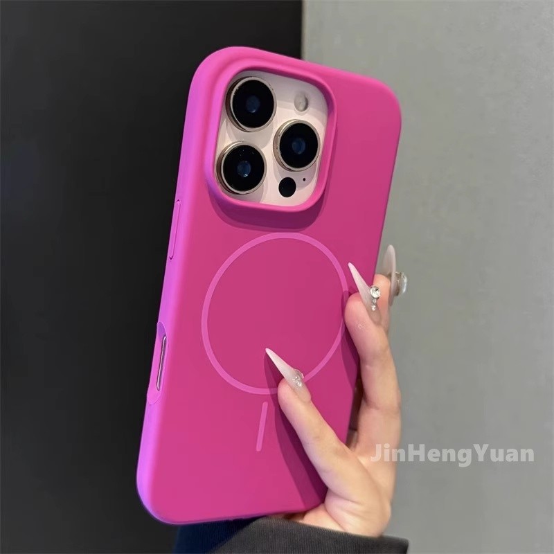 Jual Rose Red Solid Color Liquid Silicone Phone Case New Fine Magnetic ...