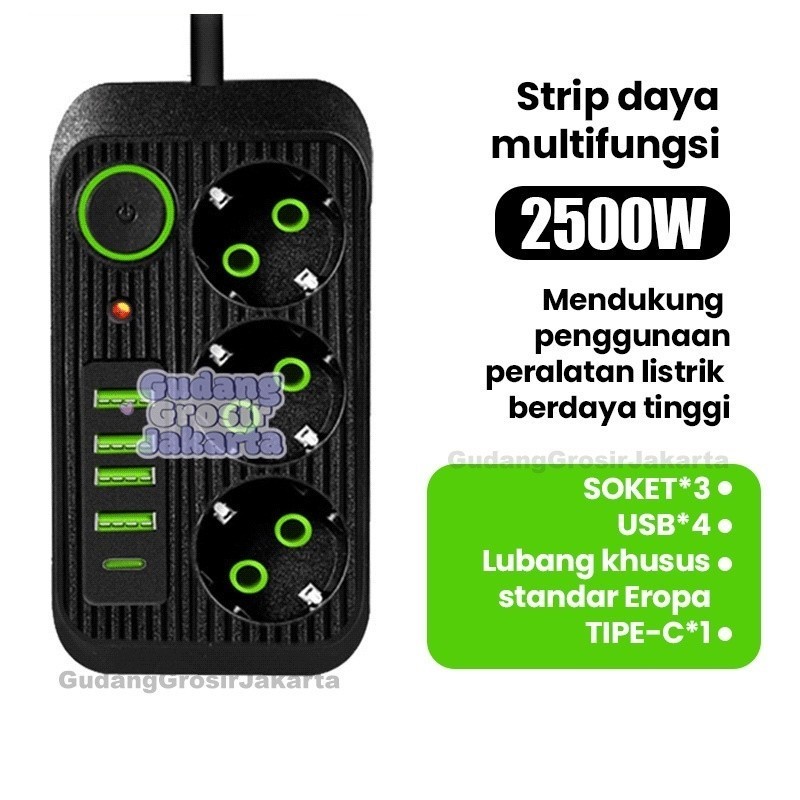 Jual 2500W Stop Kontak USB Kabel Serbaguna Multiguna Panjang 2 Meter Original Power Socket 3 ...