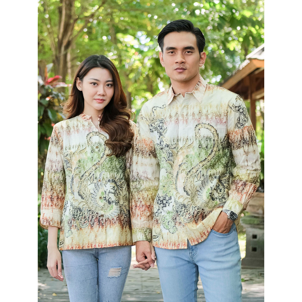 Jual Batik Adyatma Sarimbit Set Couple Arimbi Orange - Kemeja Slim Fit ...