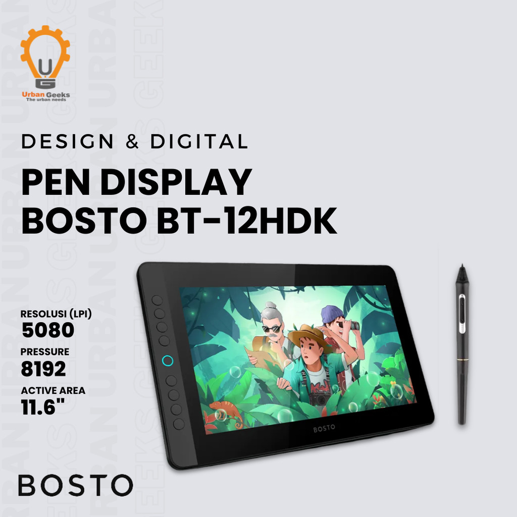 Jual BOSTO BT-12HDK Pen Display Tablet 11.6” – 16384 Level Full HD Stylus Tanpa Baterai, Desain ...