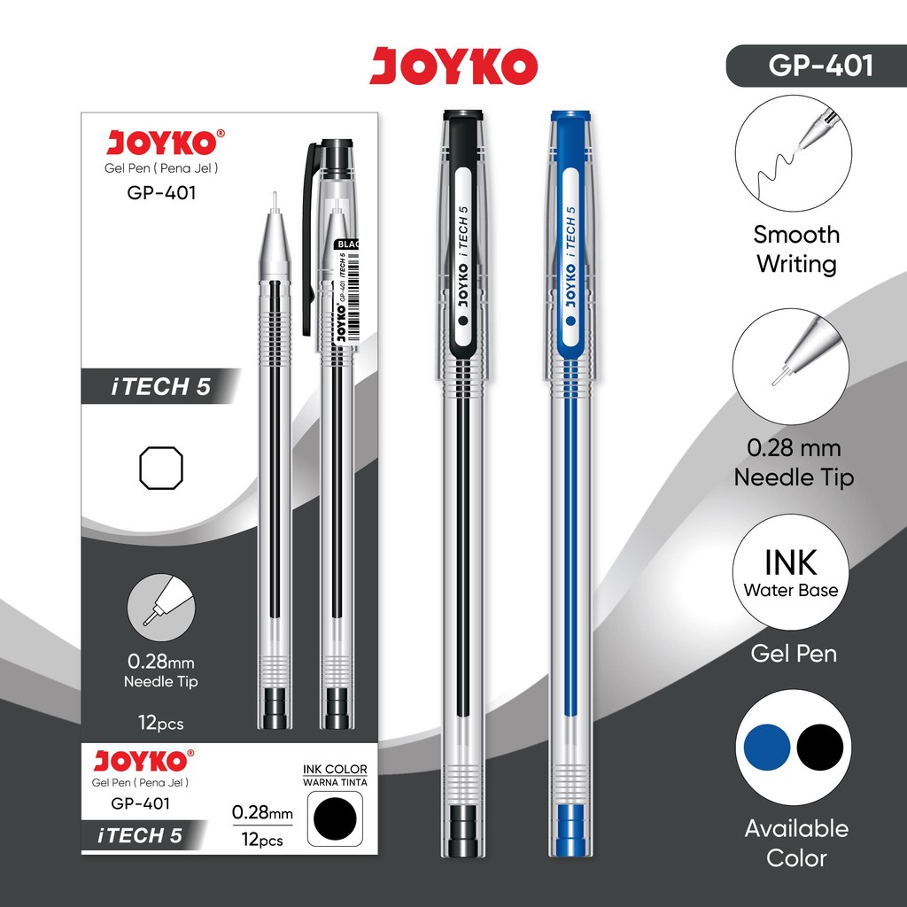 Jual JOYKO Pulpen Gel 1 Pack GP-401 I-Tech 0.28mm Isi 12 Pcs | Shopee ...