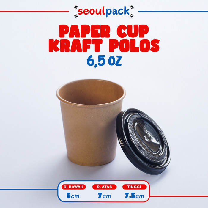 Jual Paper Cup Kraft Polos 6.5oz + Tutup (50pcs) - Paper Cup, Hot Cup, Gelas Kertas, Gelas Pesta ...