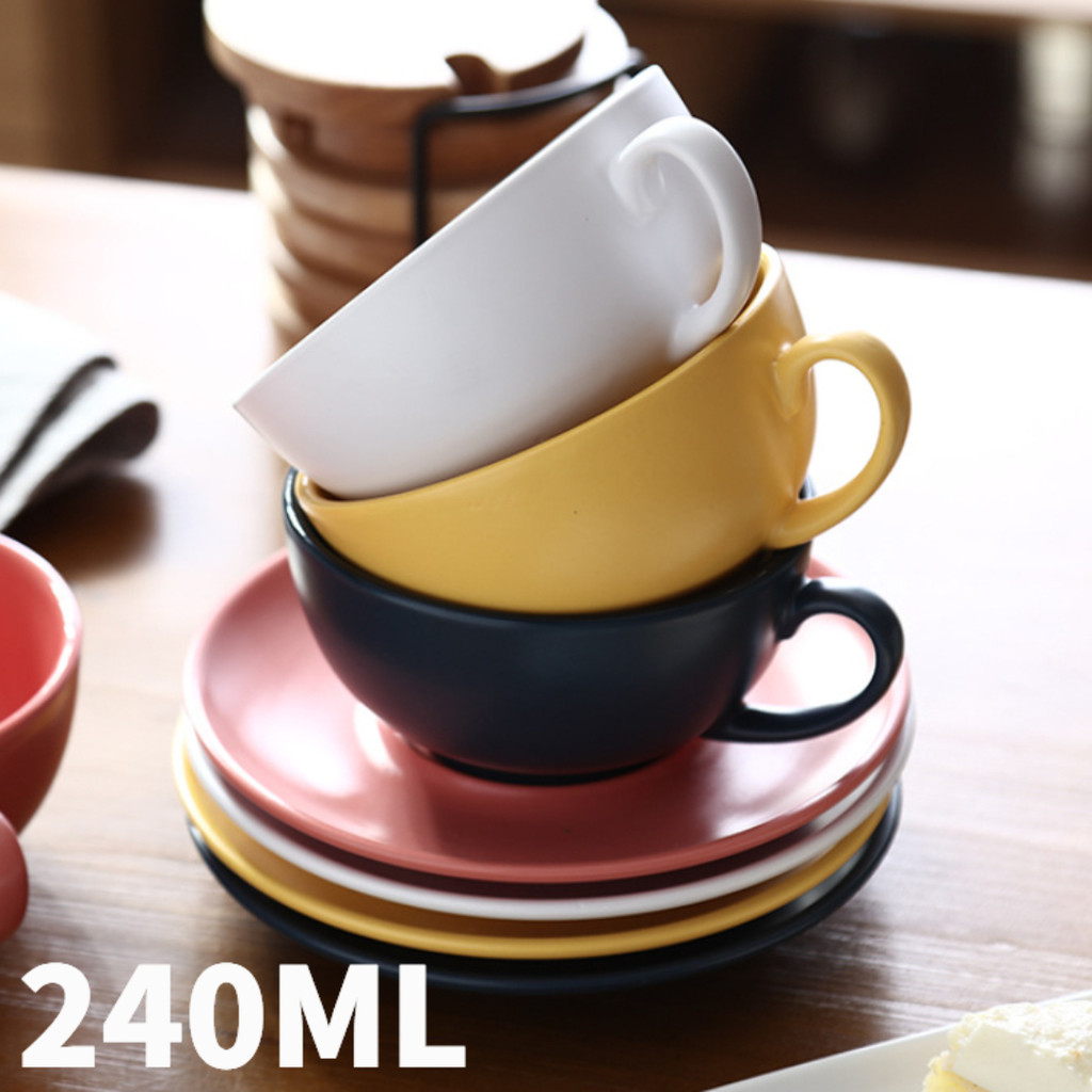 Jual 240ML Cappuccino Cups with Saucers,Double Ceramic Mug Espresso Tea ...