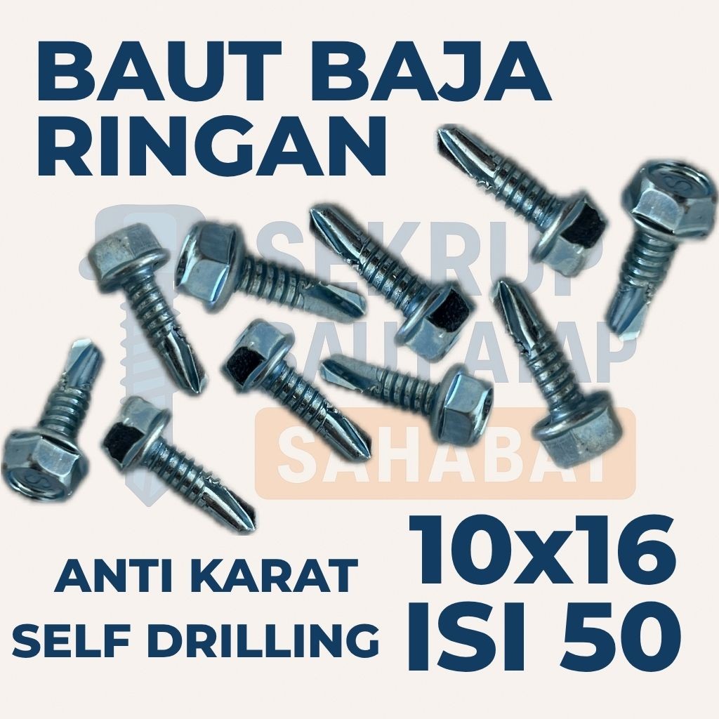 Jual BAUT BAJA RINGAN 10x16 (ISI 50 PCS)– Sekrup Seng / Baut Seng / Sekrup Baja Ringan / Metal ...