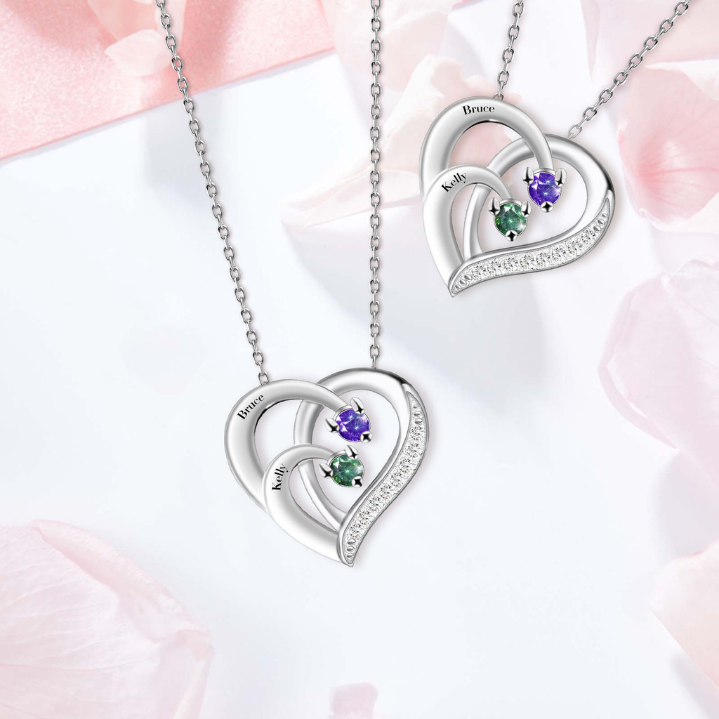 Jual Personalized Couple Necklaces with Birthstones - His & Hers ...
