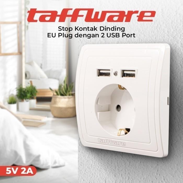 Jual Taffware Stop Kontak Dinding EU Plug dengan 2 USB Port Plastik Kabel Kotak | Shopee Indonesia