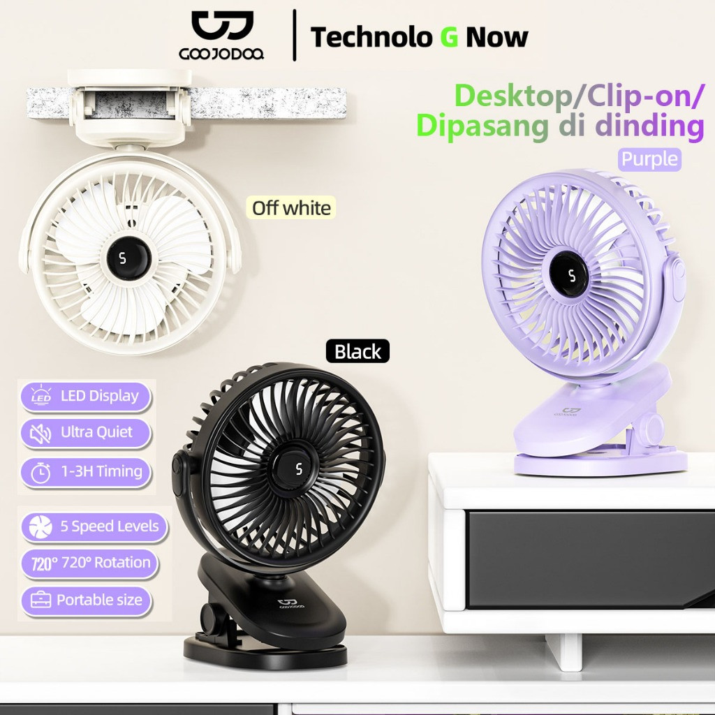 Jual Goojodoq 5000mAh Kipas Angin USB Clip Mini Fan Rotating Kipas ...