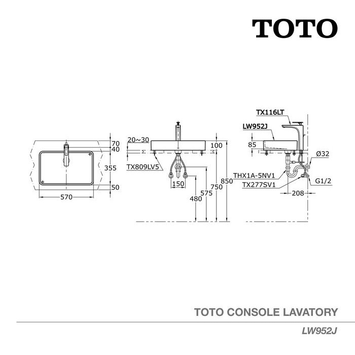 Jual TOTO Toja Console Lavatory / Wastafel LW952J - BODY ONLY | Shopee ...