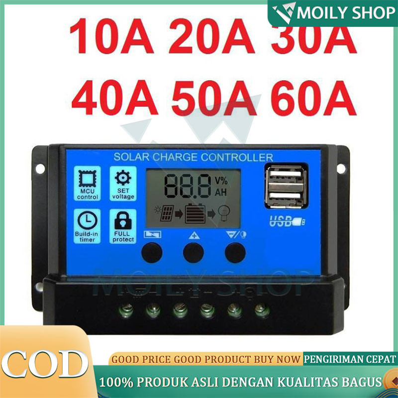 Jual Solar Charge Controller LCD LED Display Solar PWM 12V/24V 10A 20A 30A 50A 60A USB Panel ...
