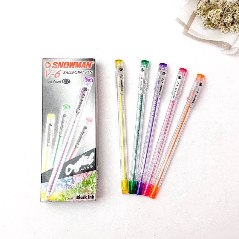 Jual (12 PCS) Pulpen Snowman V6 Crystal Series 0.7mm - Ballpoint Bolpen ...