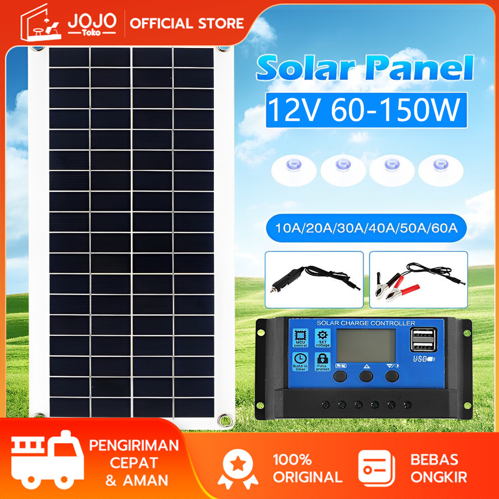 Jual （COD）Solar Panel 100W Panel Surya Solar Charge Controller LED Display Solar PWM 12V/24V 10A ...