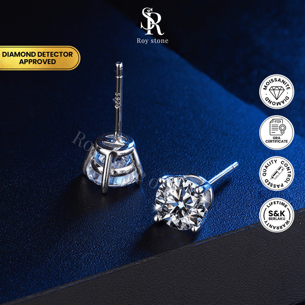 Jual RoyStone-Anting Simple Stud Earrings Moissanite Original ...