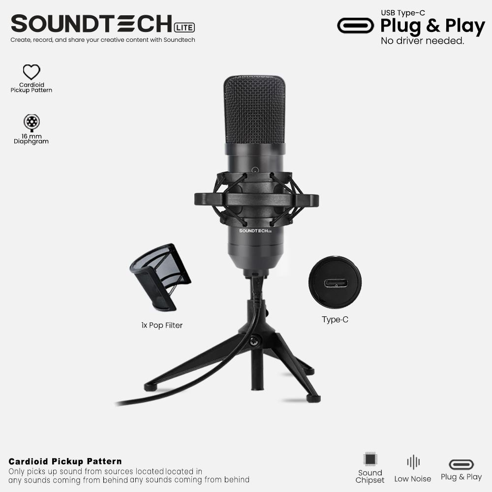 Jual SOUNDTECH Lite Condenser Microphone Stand Table for PC Recording ...